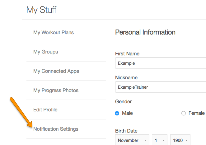 How do I enable notifications for when my client logs a workout? | Exercise.com