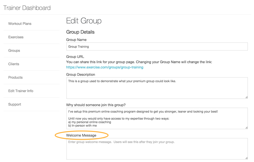 How do I create and edit a group welcome message? | Exercise.com ...