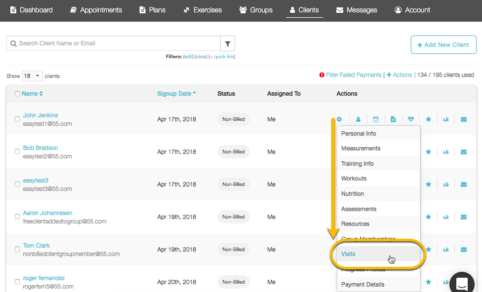 How do I view a client’s appointment visit history? | Exercise.com